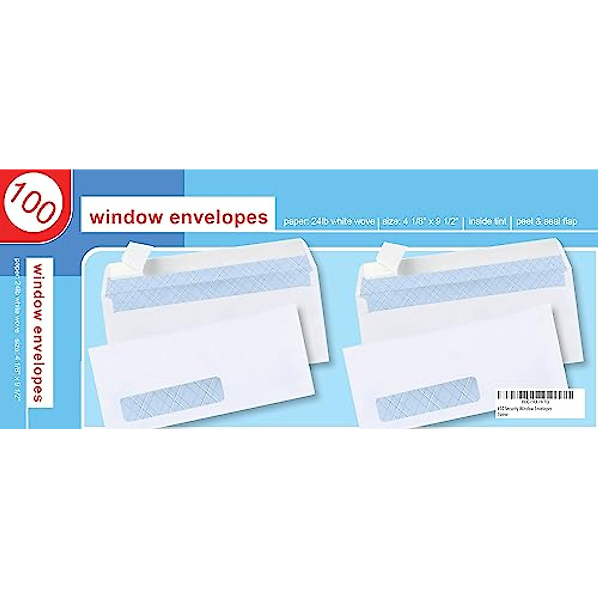 100 Count - #10 Security Business Envelopes, With Window, Security Inside Tint Pattern, Peal & Seal Closure, Size 4-1/8 x 9-1/2 Inches, White 24 LB, 100 Count
