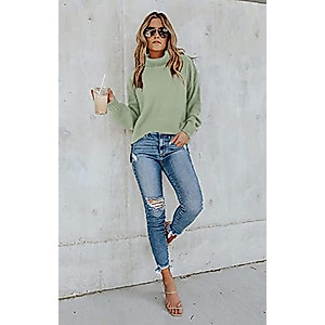 Lynwitkui Women Turtleneck Sweaters Batwing Sleeve Casual Loose Chunky Pullover Sweater Knit Tops Light Green