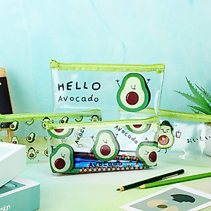 4 Pieces Avocado Pencil Case Cute Waterproof Transparent Pencil Bag Avocado Pen Marker Holder Pouch Box Zipper Pen Case Makeup Bags Stationery Organizers for Students Boys Girls Women Over 6 Years