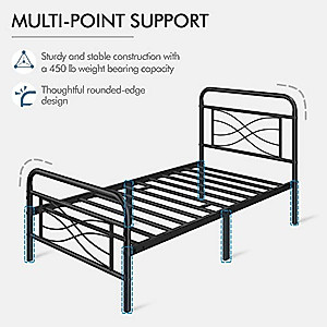 Topeakmart Twin Bed Frames Metal Bed with Vintage Style/Criss-Cross Design Headboard/Mattress Foundation/No Box Spring Needed/Under Bed Storage/Strong Slat Support Black Twin Bed