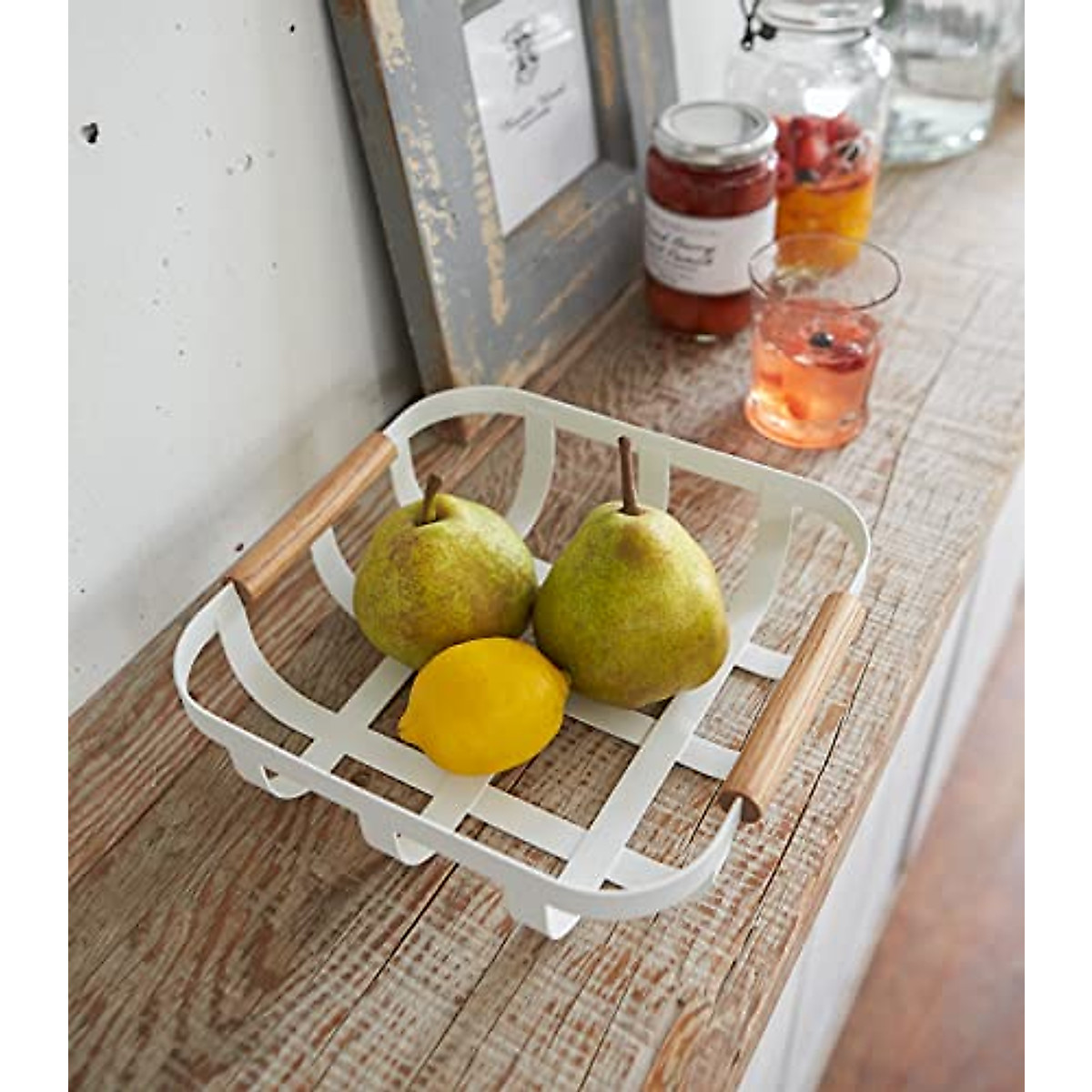 YAMAZAKI Home Tosca Fruit Basket - Kitchen Decorative Metal Holder Bowl - Steel + Wood, White