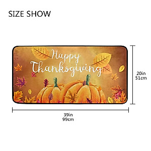Kitchen Rug Happy Thanksgiving Background with Stylized Autumn Leaves and Pumpkin Door Mat Bath Rug Home Decor Floor Mat Non-Slip Carpet for Kitchen Living Bedroom 39 x 20 Inch