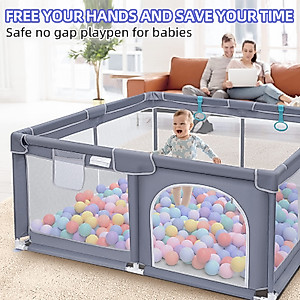 Suposeu Baby Playpen for Toddler, 50”×50” Large Baby Playard, Indoor & Outdoor Kids Activity Center, Sturdy Safety Play Yard with Soft Breathable Mesh, Grey