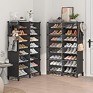 MAGINELS Shoe Rack Organizer for Entryway Closet Expandable 32 Pairs 8 Tier Shoe Storage Cabinet Narrow Standing Stackable Space Saver Shoe Rack for Entryway, Hallway and Closet,Grey