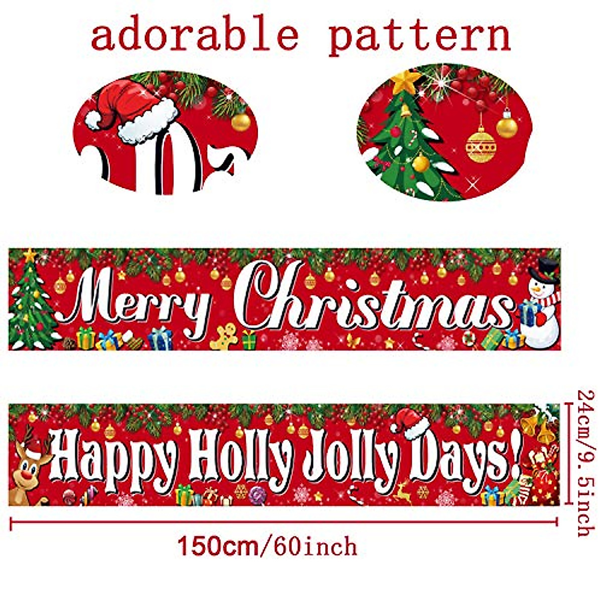 2 Pack Merry Christmas Banner Xmas Decorations Welcome Red Christmas Porch Banners Poster for Home Wall Indoor Holiday Party Winter Decor