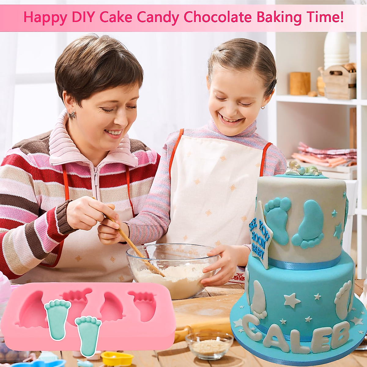 Baby Showers Fondant Molds 4 Pcs, Bottle Stroller Skirt Chocolate Cake Decoration Silicone Mold for DIY Candy Sugar Craft, Cookies, Marzipan, Flower Paste, Dough, Resin, Clay