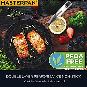 MasterPan Granite Ultra Non-Stick Cast Aluminum Sauce Pan with Glass Lid, 7", Black