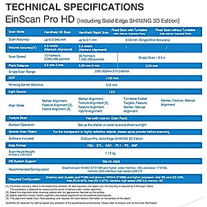 2023 EinScan Pro HD Versatility Handheld 3D Scanner with Solid Edge Shining3D Version CAD Software for Reverse Engineering, Healthcare, Manufacturing, Research, Art and Design