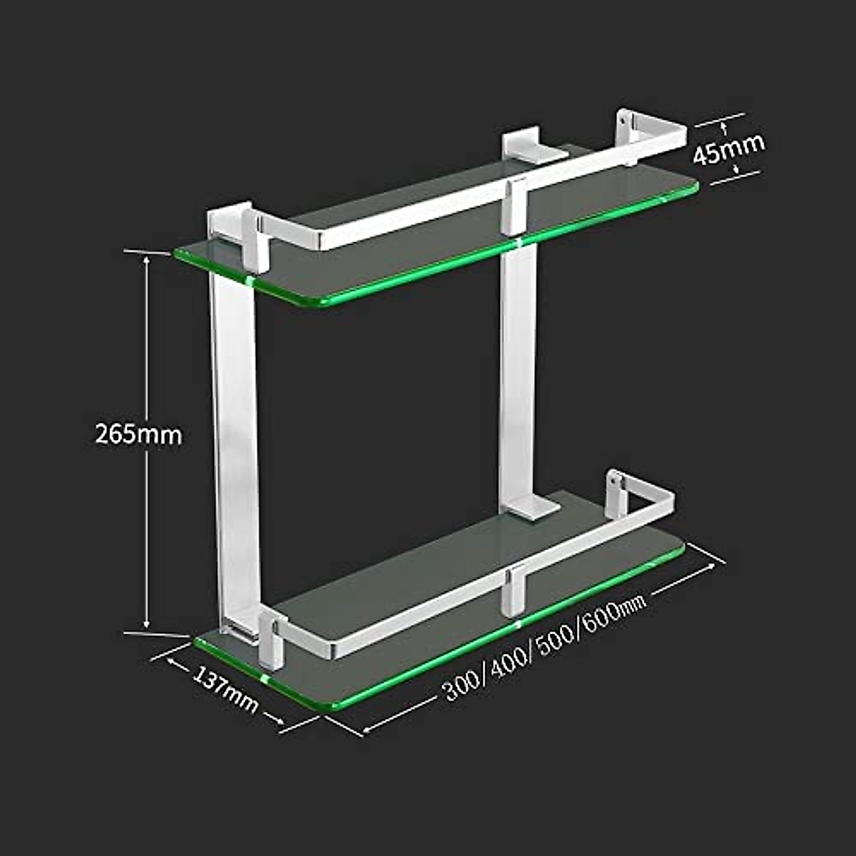 BUNCC Wall Mounted Space Aluminum Shampoo Soap Storage Holder Glass Bathroom Shelf 2 Layers Tempered Glasses Shelves Bathroom Accessories