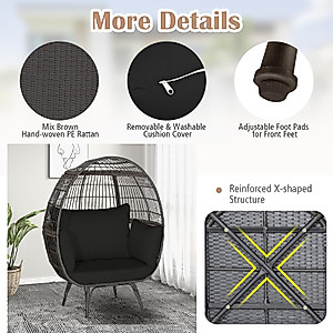 Giantex Oversized Wicker Egg Chair, Outdoor & Indoor Hammock Chair with Thick Cushions, 2-Person PE Rattan Lounge Chair Swing Chair for Patio, Backyard,Porch, 450 LBS Weight Capacity (Black)