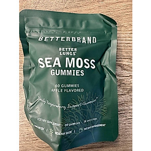 Betterbrand BetterLungs Pear Flavored Sea Moss Gummies - 1600mg Bladderwrack & Burdock Root for Lung & Immune Support, 60 Count