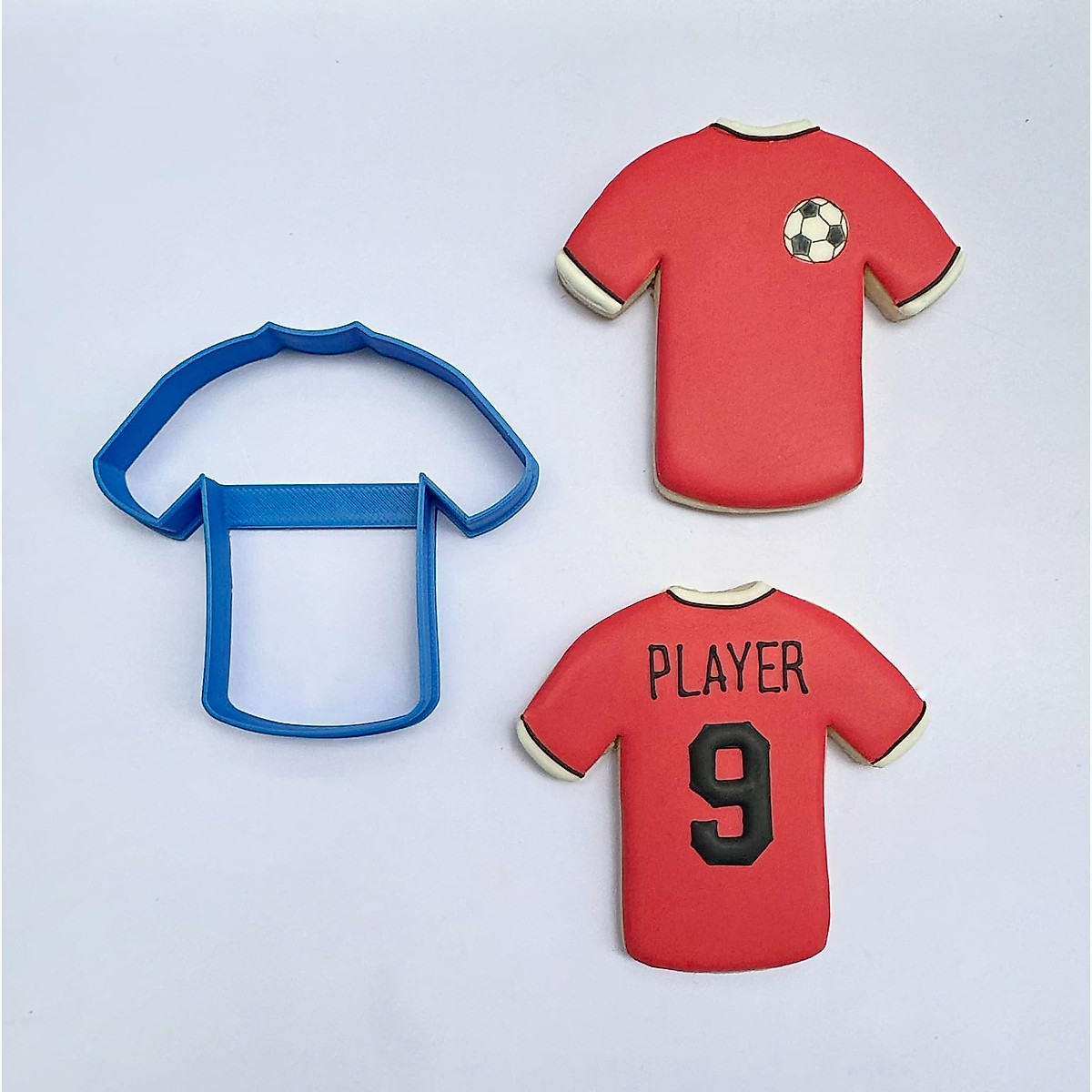 SOCCER BALL COOKIE CUTTERS WITH JERSEY American Soccer Football Sport Small Large Balls With Jersey Uniform T-Shirt Made In USA Cookie Cutters (3 Pack)