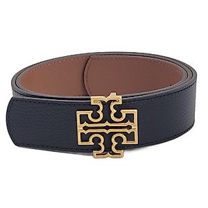 Tory Burch 141742 Britten Logo Black/Classic Tan With Gold Hardware 1.5 Inch Width Reversible Women's Belt (Large)