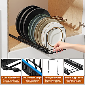 Housolution 1 Pack Pull Out Baking Tray and Cookie Sheet Organizer, Slide Out Cutting Board Organizer Rack with 10 Adjustable Dividers, Sliding Bakeware Muffin Tin Storage Organizer for Cabinet