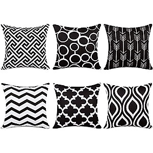 Top Finel 100% Durable Canvas Square Decorative Throw Pillows Cushion Covers Pillowcases for Sofa,Set of 6,18×18 Inch-Black