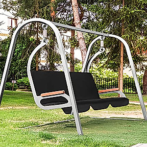 Outdoor Swing Cushion Cover Patio Swing Cushion Replacement 3 Seater Swing Seat Cushion Cover Waterproof Dust Proof for Courtyard Garden Swing Chair Protection Cover-59x59x4inches (Black)