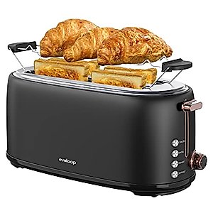 Evoloop 4 Slice Toaster, 1.5" Extra Wide Slots Stainless Steel Toaster with Warming Rack, 6 Shade Settings & Removable Crumb Tray, Bagel/Defrost/Reheat/Cancel, Long Slot Toaster for Croissants Bread