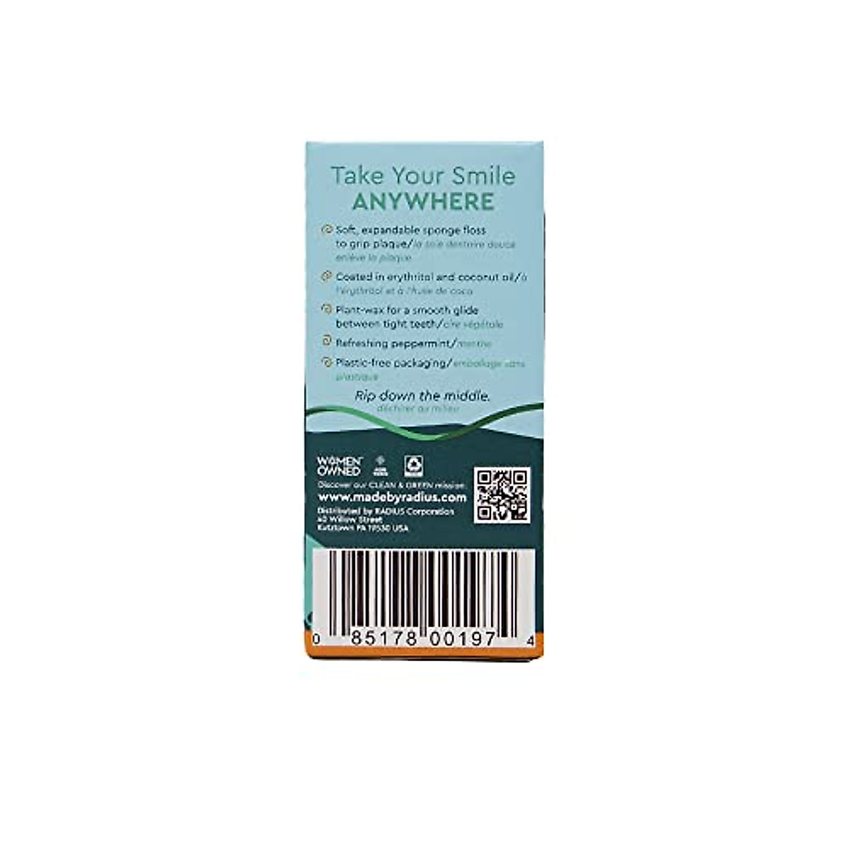 RADIUS Vegan Peppermint Anywhere Floss Travel Dental Floss for Oral Care Boost Non Toxic Tooth & Gum Protection (20 Single Use Flossers per Pack) - Pack of 1