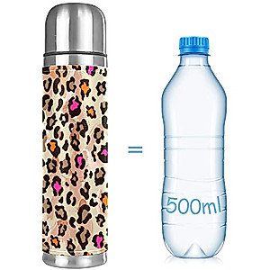 Leopard Brown Vacuum Insulated Water Bottle Stainless Steel Thermos Flask Travel Mug Coffee Cup Double Walled 17 OZ