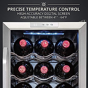 Ivation 18 Bottle Compressor Wine Cooler Refrigerator w/Lock | Large Freestanding Wine Cellar For Red, White, Champagne or Sparkling Wine | 41f-64f Digital Temperature Control Fridge Stainless Steel