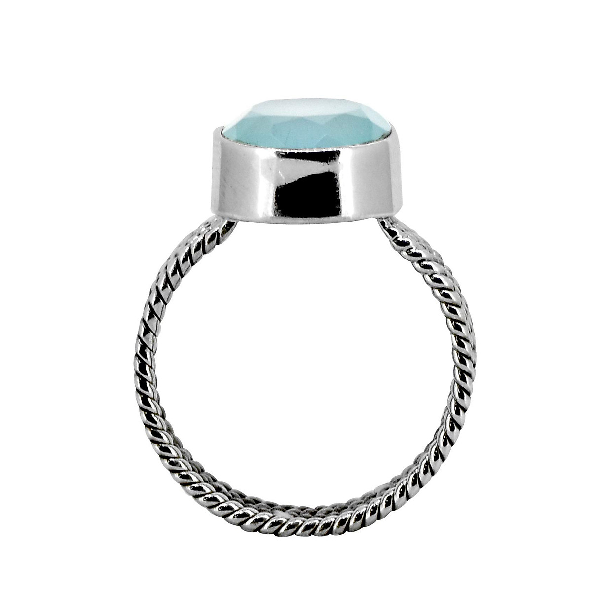 YoTreasure Aqua Chalcedony 925 Sterling Silver Braided Ring Jewelry