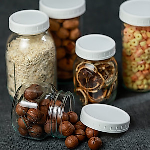 Bedgeta 9 Pack Upgraded White Regular Mouth Mason Jar Lids with Silicone Ring, Plastic Mason Jar Lids For Ball & Kerr and More, 70mm Regular Plastic Mason Jar Lids