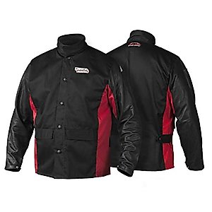 Lincoln Electric Grain Leather Sleeved Welding Jacket | Premium Flame Resistant Cotton Body | Black & Red | Large | K2987-L