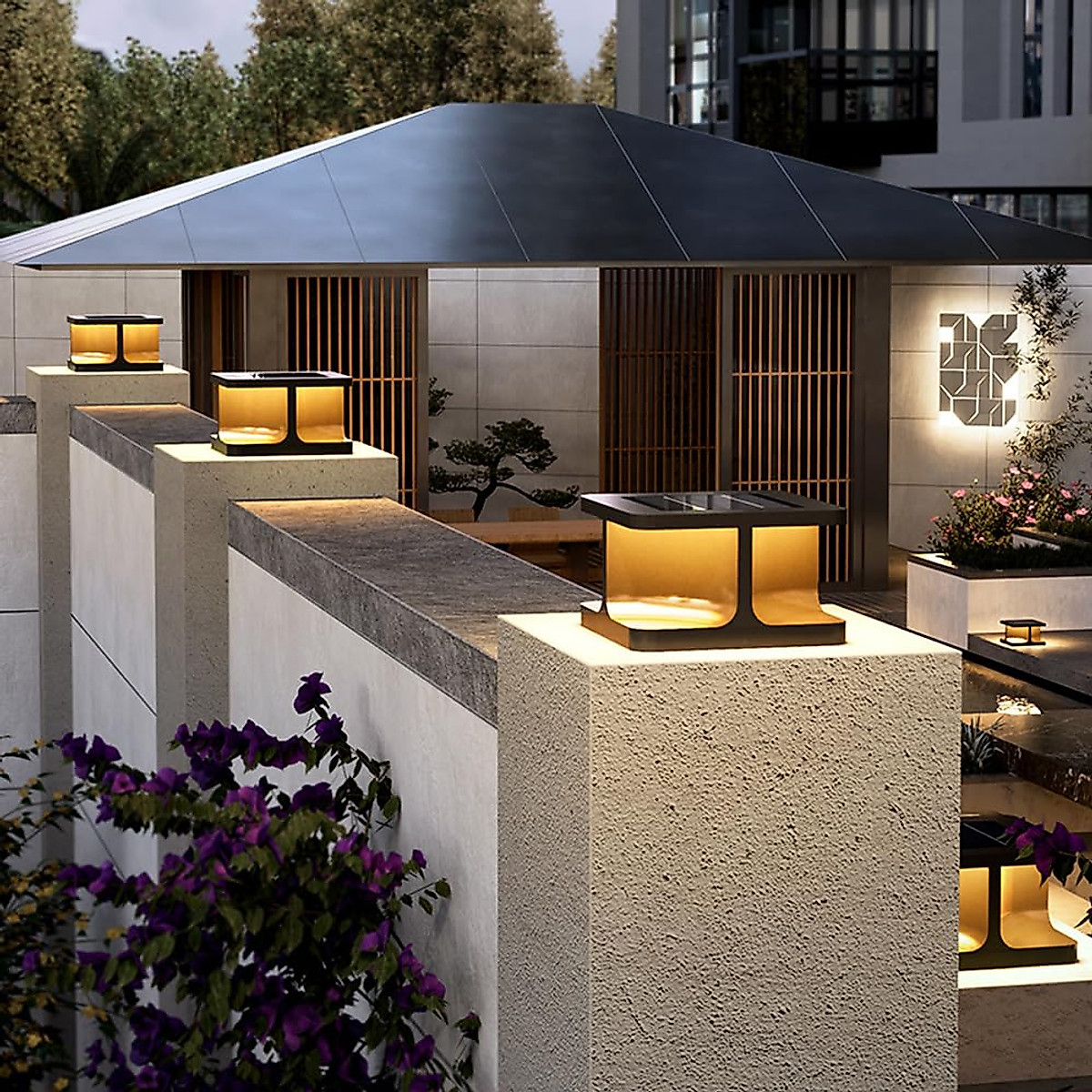 VELLOW Solar Post Lights European -Style Simplicity Outdoor Stigma Lamps 3000K Solar Power Led Exterior Column Lamp Waterproof Post Cap Light Decontorations Landscape Lighting for Patio Porch Railing