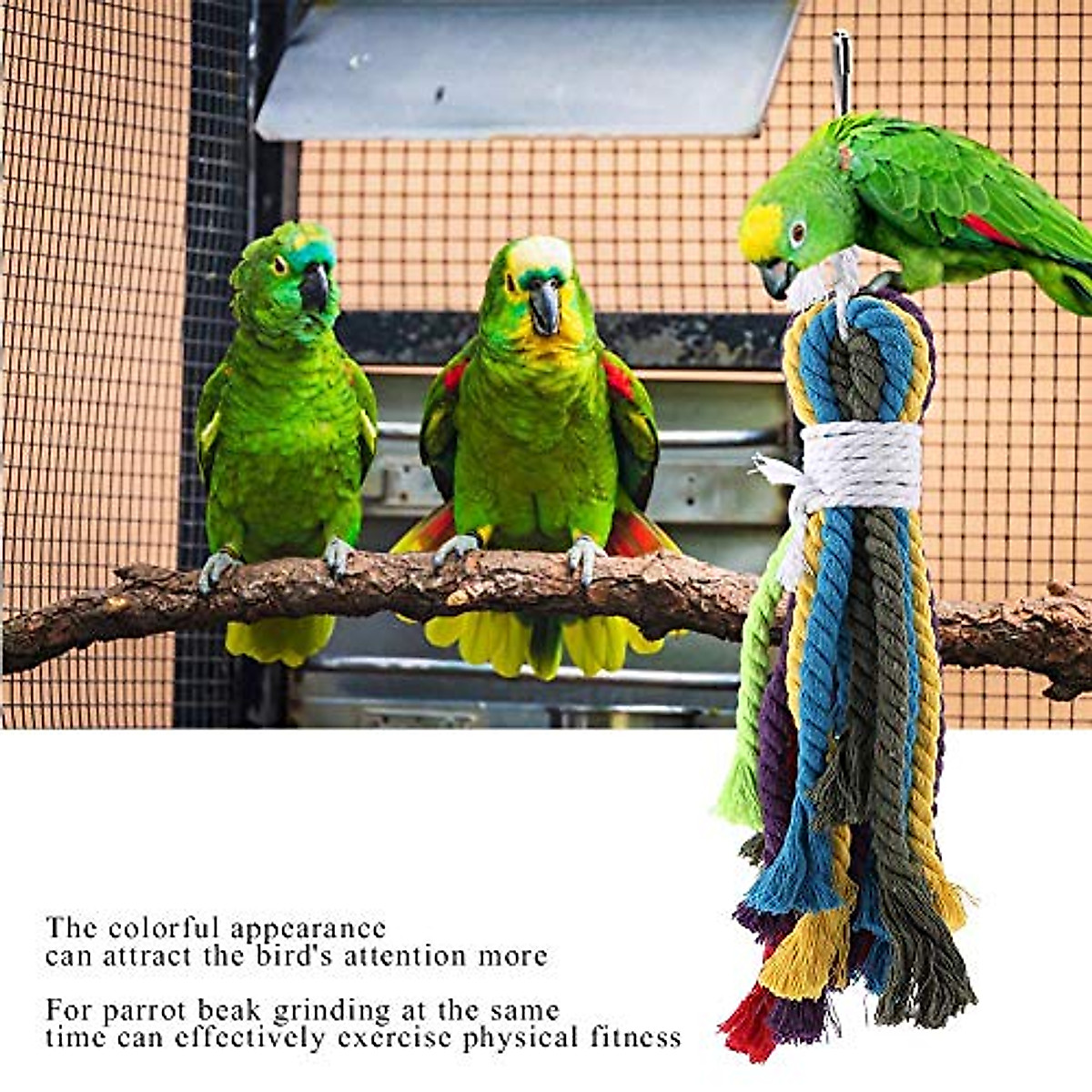 Parrot Colorful Preening Grooming Ropes Bird Chewing Toys Rope Toy Natural Cotton Cage Accessories for Amazons African Grey Cockatoos Conure Lovebird Lory