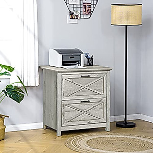 HOMCOM Retro Wooden 2-Drawer Lateral File Chest Cabinet Pedestal for Document Storage with Hanging Bar for Letter/Legal Size, Grey