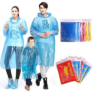 INNOCHEER Rain Ponchos Family Pack of 12, Disposable Emergency Raincoat for Kids and Adults Camping Hiking Outdoors (Multicolour 12PCS)