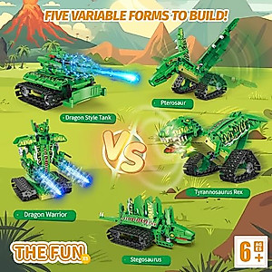 AKWME RC Robot Building Set - 5 in1 T. rex Toy with APP or Remote Control, DIY Engineering Robotics/Mech Dinosaur/Dragon Warrior/Pterosaur/Stegosaurus STEM Birthday Gifts for Kids 6-12 Years Old