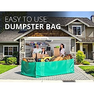 Skywin Dumpster Bag, 2 Pack Foldable and Reusable Trash Bag for Waste Management, Multiple Times Use During Renovations Tear Resistant and Can Hold Up to 3,500 lbs (Green)