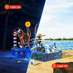 FUNWHOLE Lighting Building Bricks Set - Wood Cabin and Ocean Adventure Ship Construction Model Set for Adults and Teen