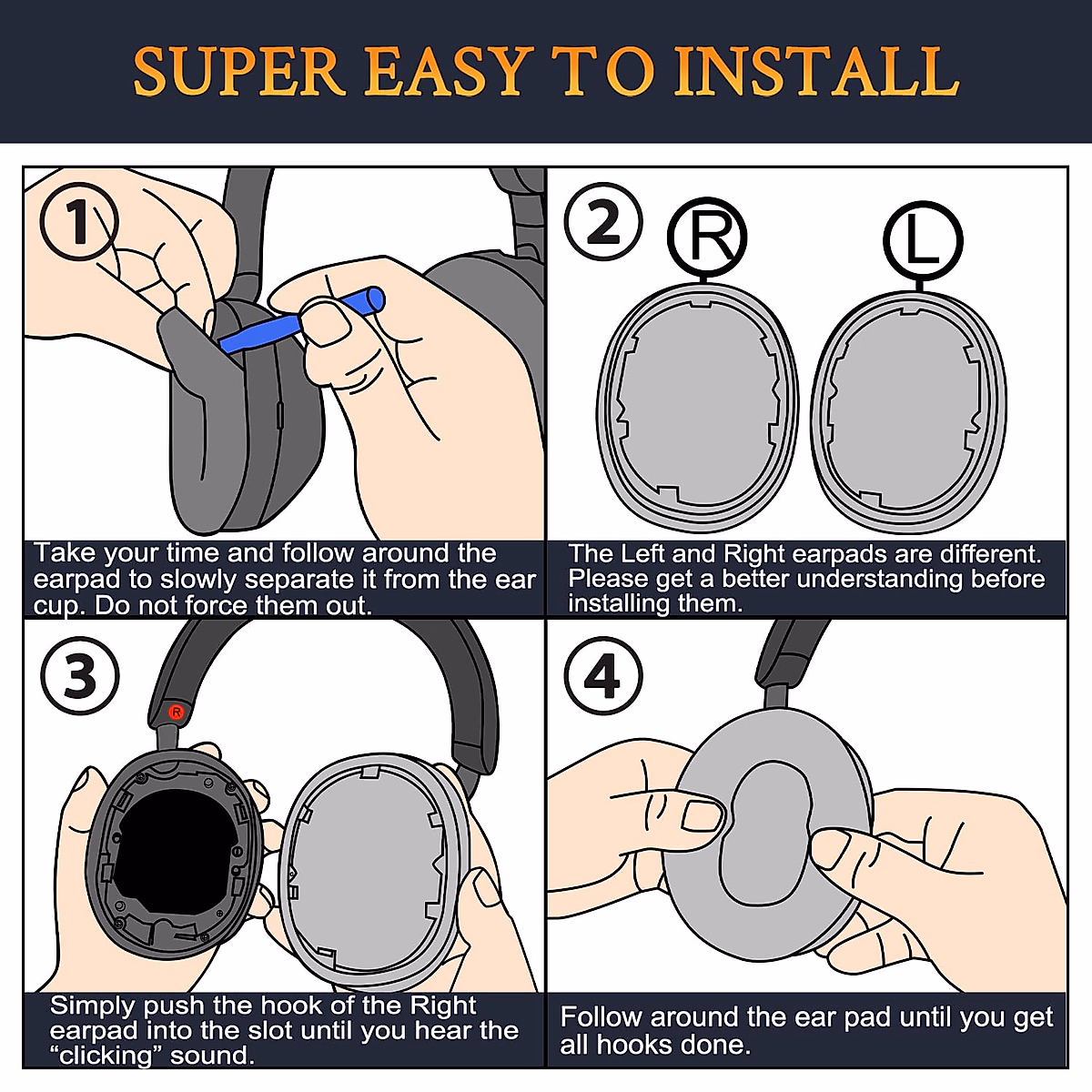 SOULWIT Protein Leather Replacement Earpads for Sony WH-1000XM5 (WH1000XM5) Noise Canceling Headphones, Ear Pads Cushions with Noise Isolation Memory Foam, Added Thickness - Snow Leopard