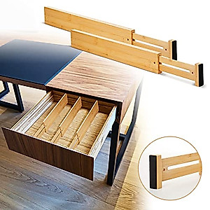 Sawysine 12 Pieces Bamboo Drawer Dividers Adjustable Drawer Organizers 2.4" High 17"-22" Spring Separators Organization Expandable Organizers for Kitchen Bedroom Bathroom Dresser Office