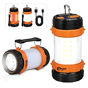PORTAL Camping Lantern Rechargeable, Portable LED Flashlight Lantern, Camping Light for Power Outages, Emergency, Outdoor Hiking, Hurricane, Survival, 2-in-1(500LM, 4400mAh)