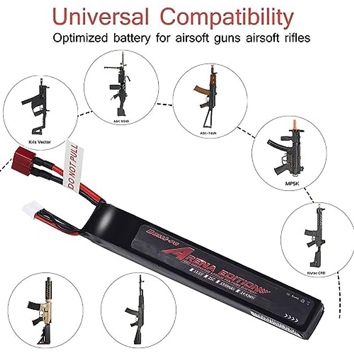 BosLi-Po 11.1V Airsoft Battery 1300mAh 2S 25C Rechargeable High Capacity LiPo Battery with T Plug Connector for Airsoft Guns