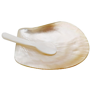 ZUDKSUY Caviar Plate 2 Pcs Natural Shell Plate Set : Mother of Pearl Caviar Plate and Caviar Spoon Set for Caviar Jewelry Appetizers Desserts Decorations