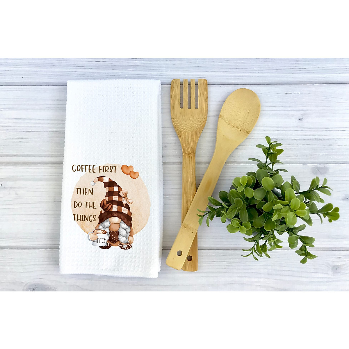 Coffee First Then Do The Things Waffle Weave Tea Towel | Kitchen Towel | Housewarming Gift | Fall Autumn Season Dish Towel | Friend Birthday Gift