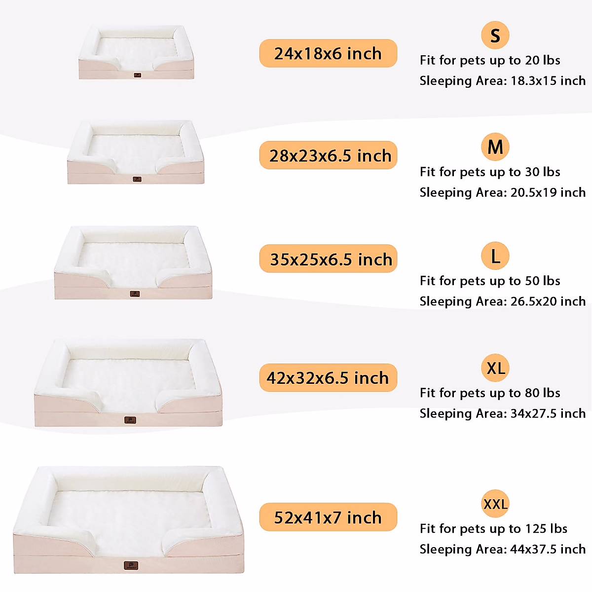 pettycare Orthopedic Dog Bed for Extra Large Dogs - Bolster Egg Crate Foam Dog Sofa with Waterproof Removable Washable Cover, Non-Slip Bottom, Extra Head and Neck Support, Cozy Flannel, White