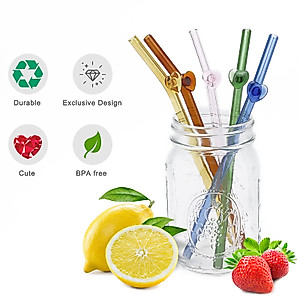 Kitchnacc Reusable Glass Drinking Straws with Cute Heart Design 8.5"*8mm for Fun Drinking Cocktail Valentine Birthday Party Bridal Shower Wedding Supplies - Amber, Pink, Yellow, Green, Blue - 5 pack