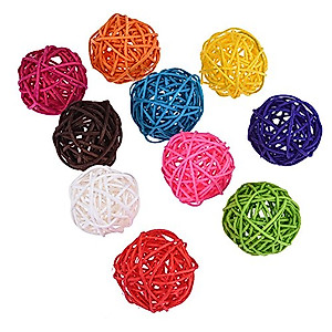 Keersi 10pcs Rattan Balls Bird Toy Part DIY Accessories Making Toy for Parrot Budgie Parakeet Cockatiel Conure Lovebird Finch Macaw African Grey Cockatoo Amazon Cage Part Random Color (5cm/ 1.96'')