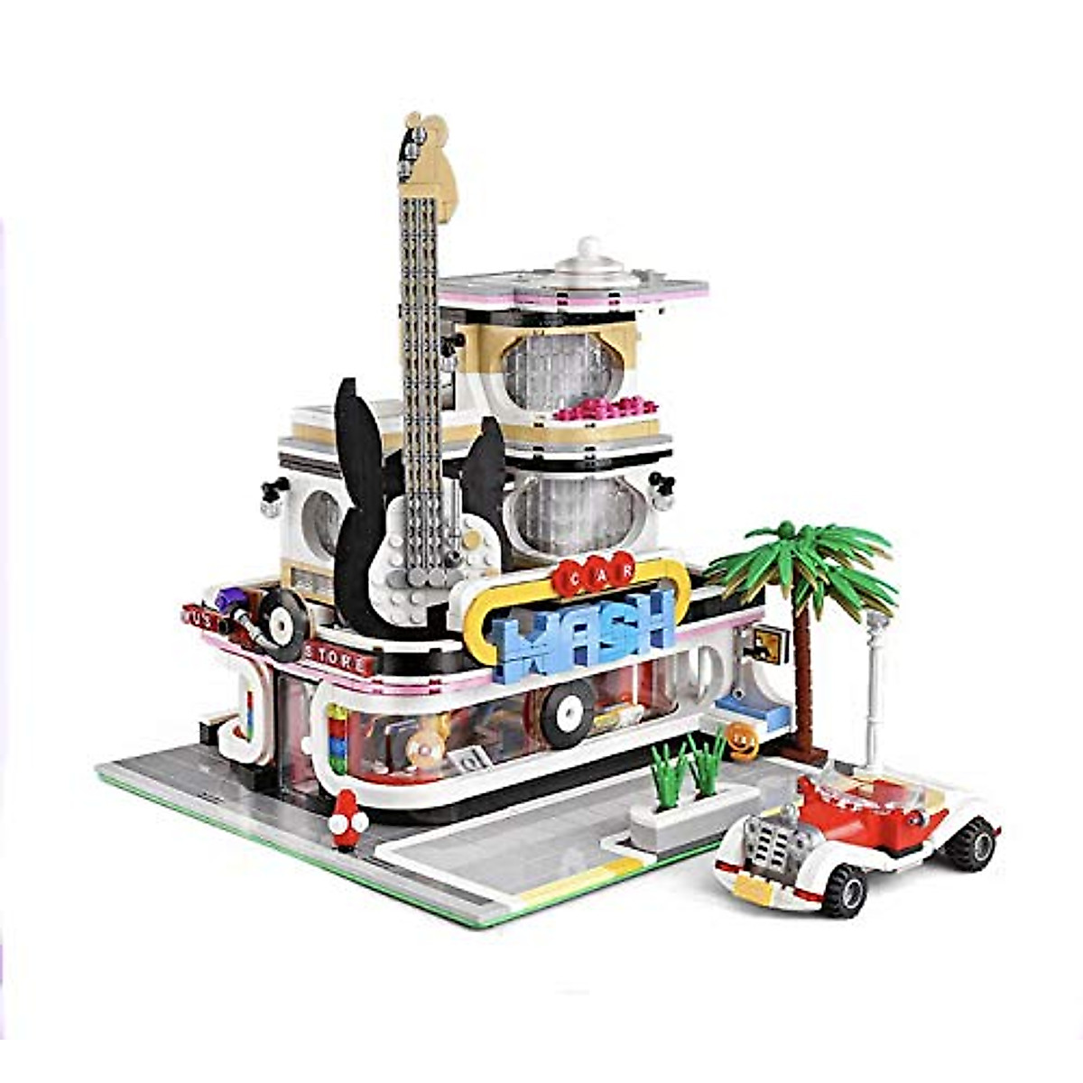 General Jim's Street View Creator Modular Building Blocks Toy Set - City Block Center - Music Store & Car Wash Toy Bricks - for Teens and Adults