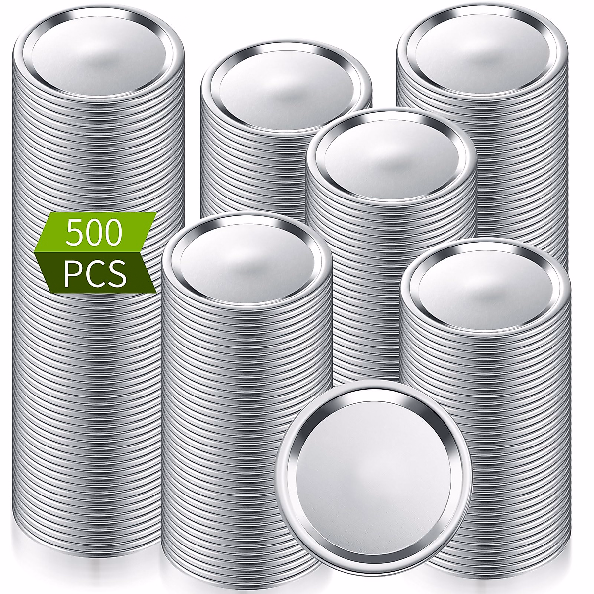 Honeydak 500 Pcs Canning Lids Regular Mouth Mason Jar Lids Airtight Reusable Canning Jar Lids, Split Type, Silver