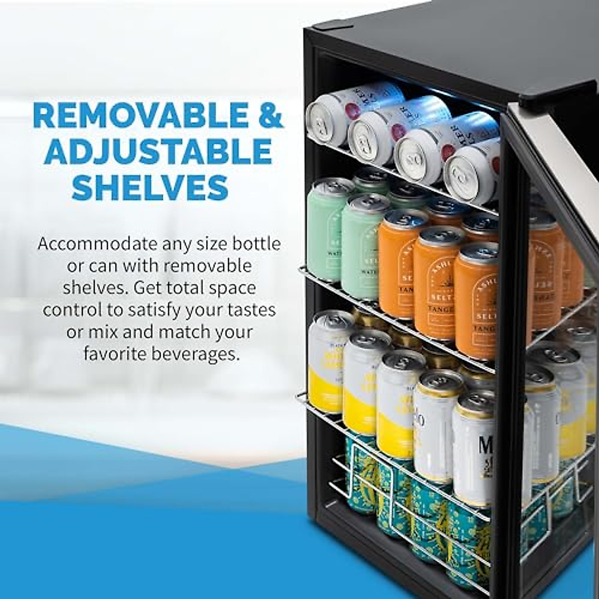 NewAir Small Cooler 2.4 Cu. Ft. Mini Fridge for Bedroom in Stainless Steel, 100 Can Capacity Beverage Refrigerator with 5 Custom Temperature Settings for Beer, Wine, Soda, and Cooler Drinks