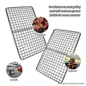 TiTo Titanium BBQ Net Grill Portable Ultralight Non-Stick Meat Grill Grate for Home Garden Outdoor Camping Picnic Hiking Charcoal Holder with Storage Bag (A)