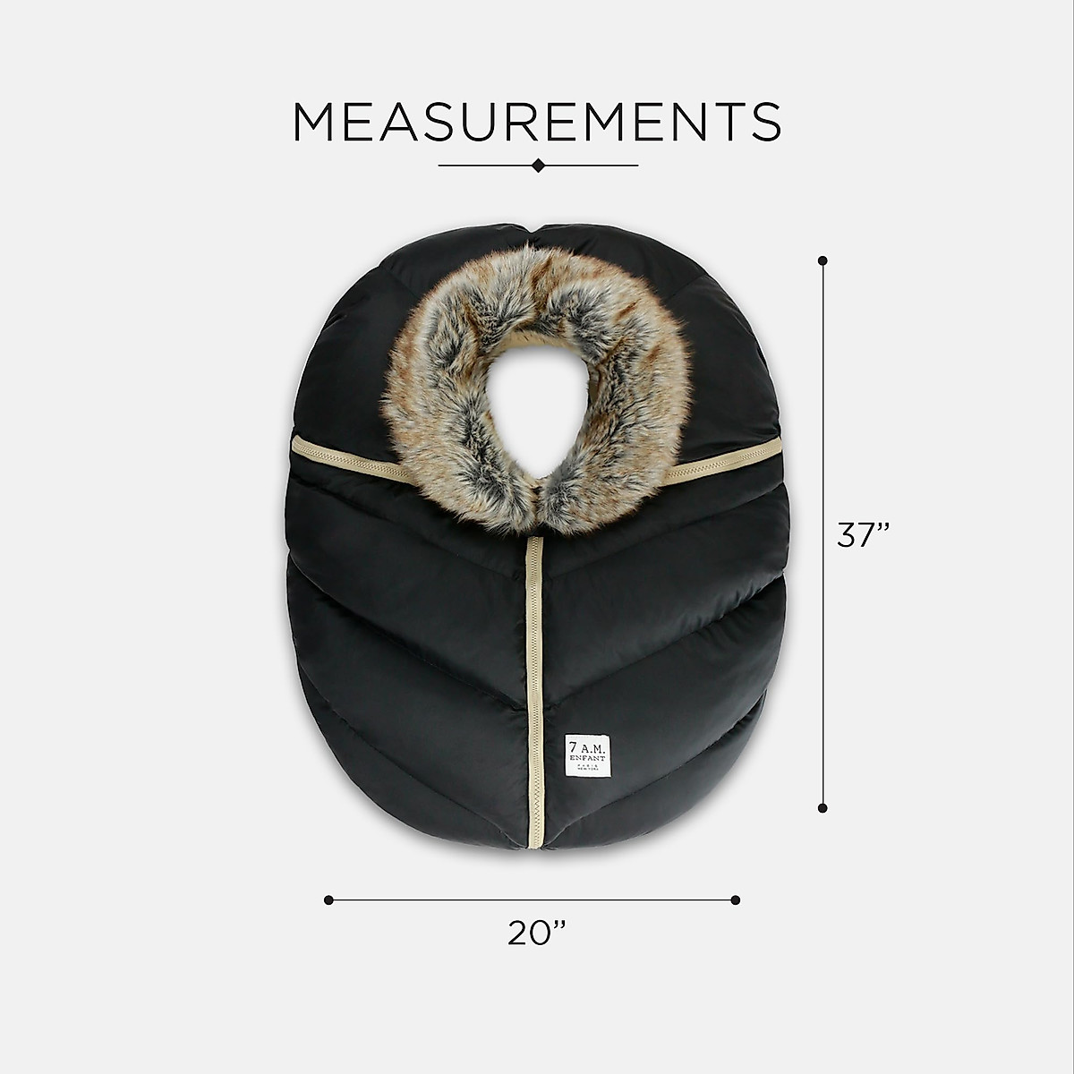 7AM Infant Car Seat Cover - Winter Puffy Cover with Center Zipper for Baby Boys & Girls, Lightweight, Windproof & Water-Repllent Outer Shell, Universal Fit for Infant Car Seat | (0-12M)