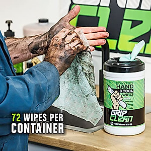 Grip Clean | Heavy Duty Hand Wipes & Cleaning Wipes for Hands, Tool, & Surfaces. Waterless Hand Cleaner For Auto Mechanics & Tool Cleaner Wipes- Citrus Scented Cleansing Wipes Remove Grease, Oil, Paint, Inks & more (72ct)