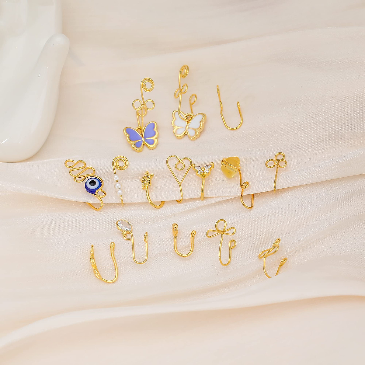 TOBENY 16-24PCS African Nose Cuffs for Women Multi-Style Faux Fake Nose Ring Non Piercing for Teen Girls Small Clip on Nose Ring Set